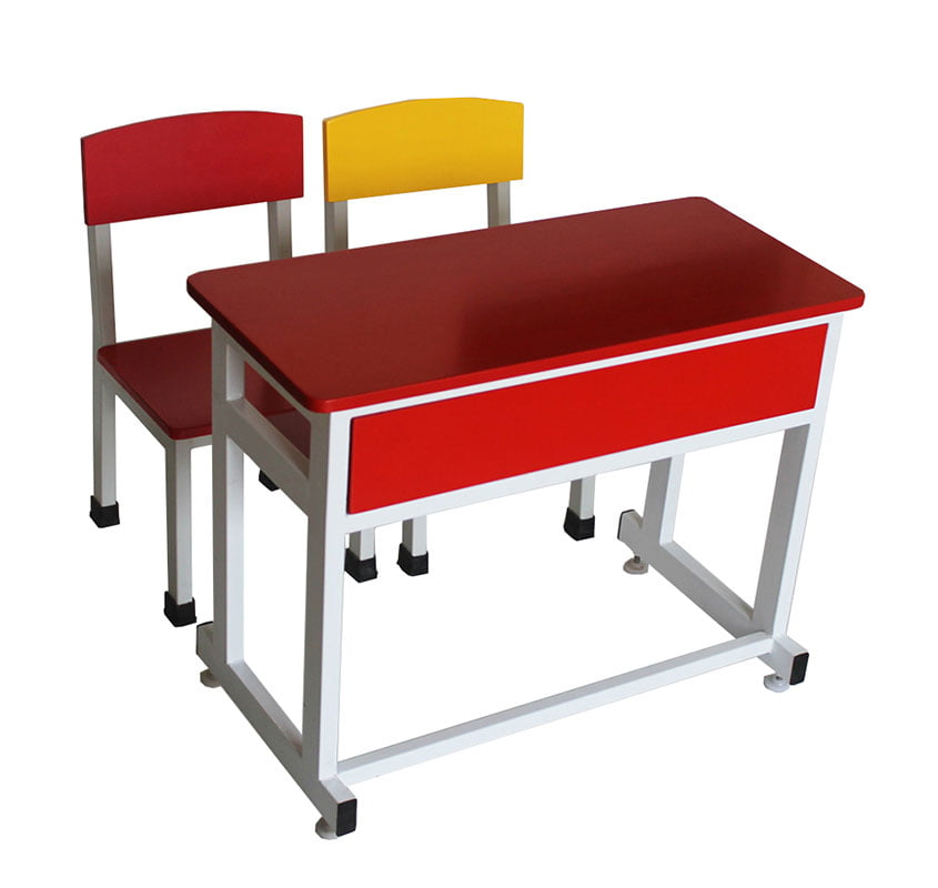Red and Yellow Double Kids Study Table for School | Sharon Furniture