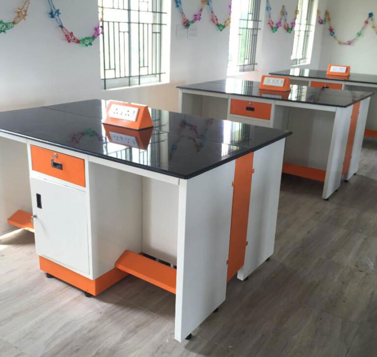 Orange and white Physics lab furniture - Sharon Furniture